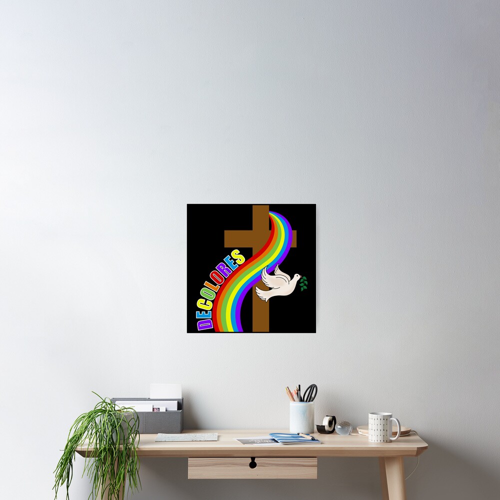 "DeColores Cursillo Rainbow With Cross and Peace Dove (Black)" Poster ...