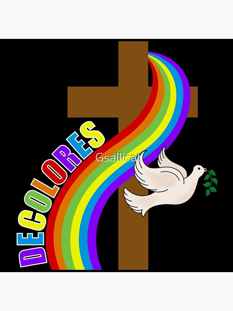 "DeColores Cursillo Rainbow With Cross and Peace Dove (Black)" Poster ...