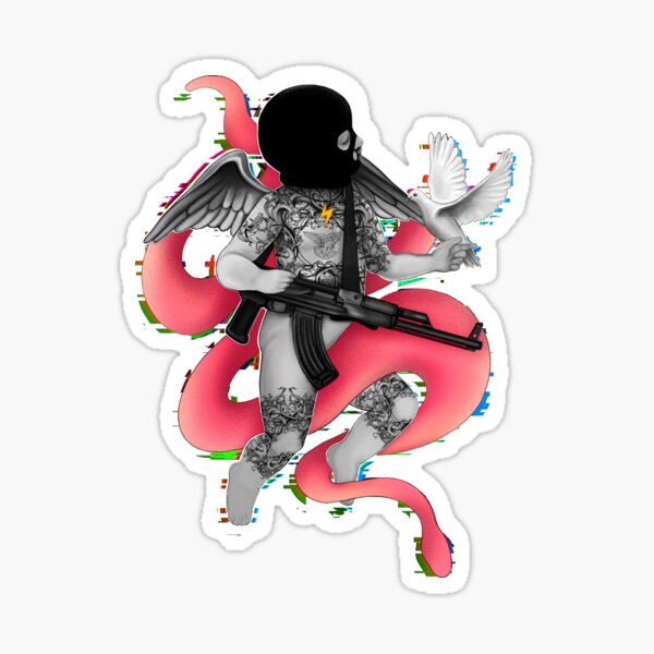 "Tattooed riot angel with dove(on white)" Sticker for Sale by Meakm-art ...