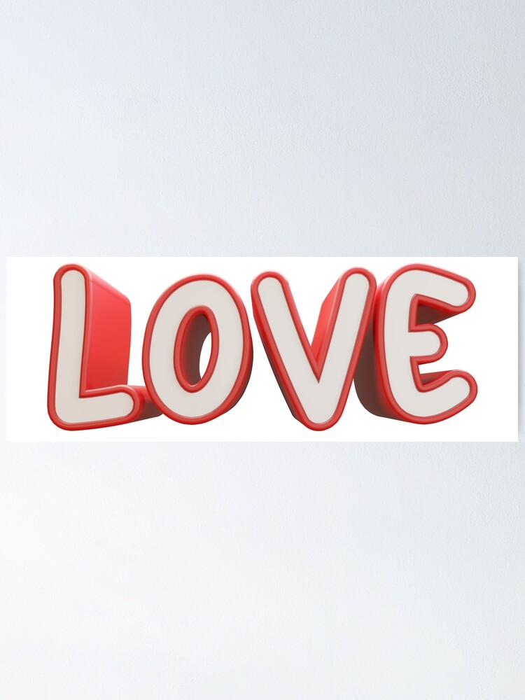 "text love bold font red and white color 3d illustration letter design ...