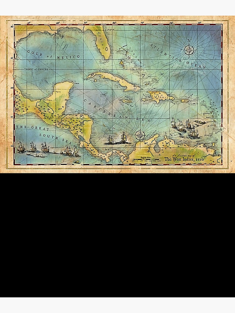 "Caribbean Pirate + Treasure Map 1660" Poster for Sale by royalamlin ...