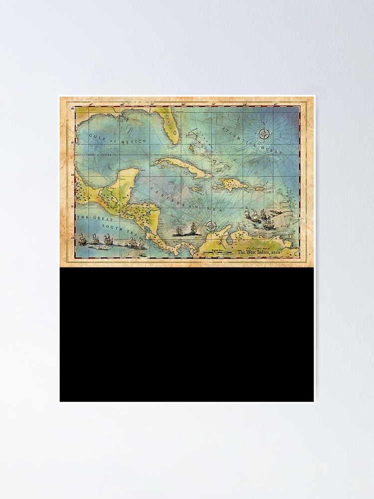 "Caribbean Pirate + Treasure Map 1660" Poster for Sale by royalamlin ...