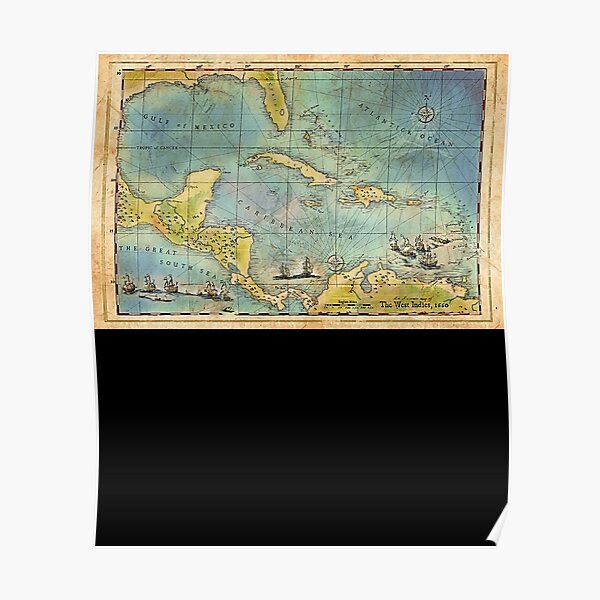 "Caribbean Pirate + Treasure Map 1660" Poster for Sale by royalamlin ...