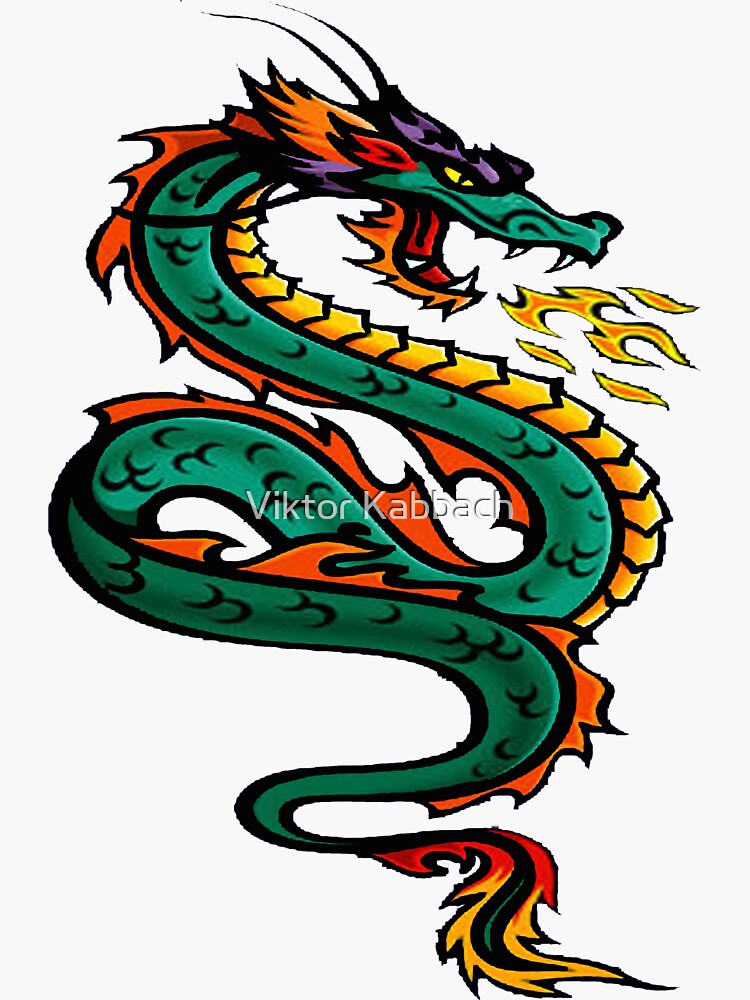Pegatina «gran Idea Del Dragón Japonés Tradicional Tatuaje De Graffiti