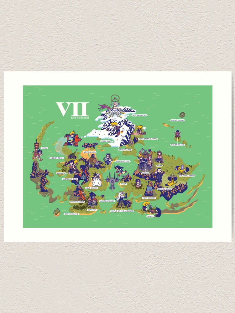 "FFVII World Map - Final Fantasy" Art Print for Sale by genshinimpact9 ...