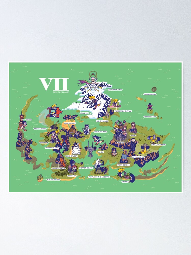 "FFVII World Map - Final Fantasy" Poster for Sale by genshinimpact9 ...