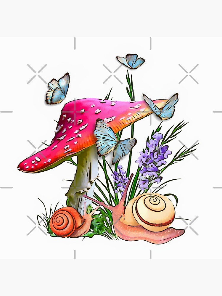 "Cute Snails Little Flowers Mushroom and Butterflies Retro Cottage Core ...
