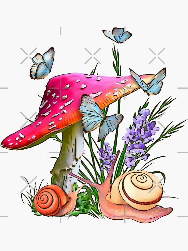 "Cute Snails Little Flowers Mushroom and Butterflies Retro Cottage Core ...