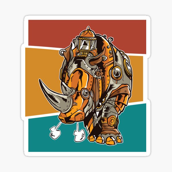 "Rhino Mechanical Animal" Sticker for Sale by aaronbolser | Redbubble