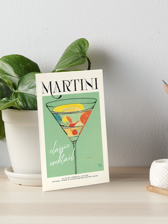 "Martini Retro Cocktail Poster Green Classic Bar Prints, Vintage Drinks ...
