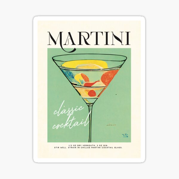 "Martini Retro Cocktail Poster Green Classic Bar Prints, Vintage Drinks ...