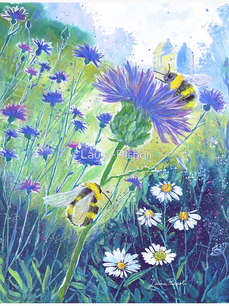 Pegatina «pintura de Laura Rispoli abejas felices cardos margaritas ...