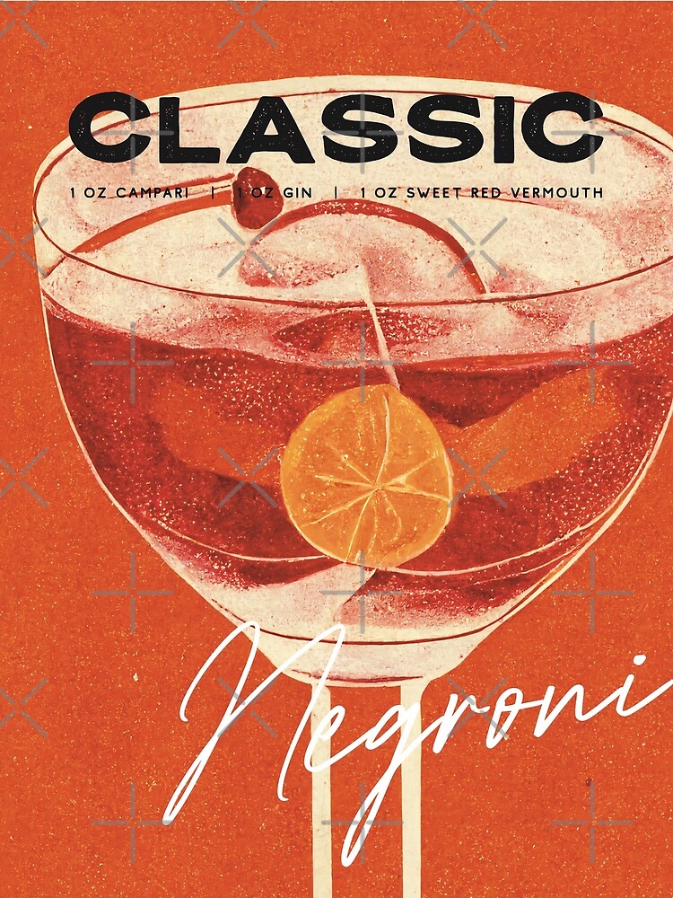 Negroni Retro Cocktail Poster Close Up Bar Prints, Vintage Drinks ...