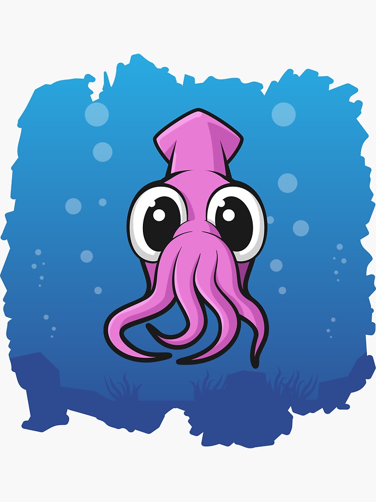 "Cute Pink Squid In The Sea | White" Sticker for Sale by Teenker ...