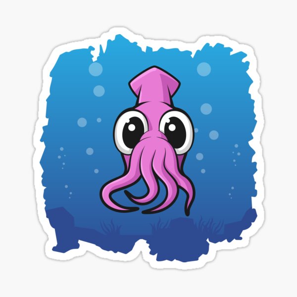 "Cute Pink Squid In The Sea | White" Sticker for Sale by Teenker ...