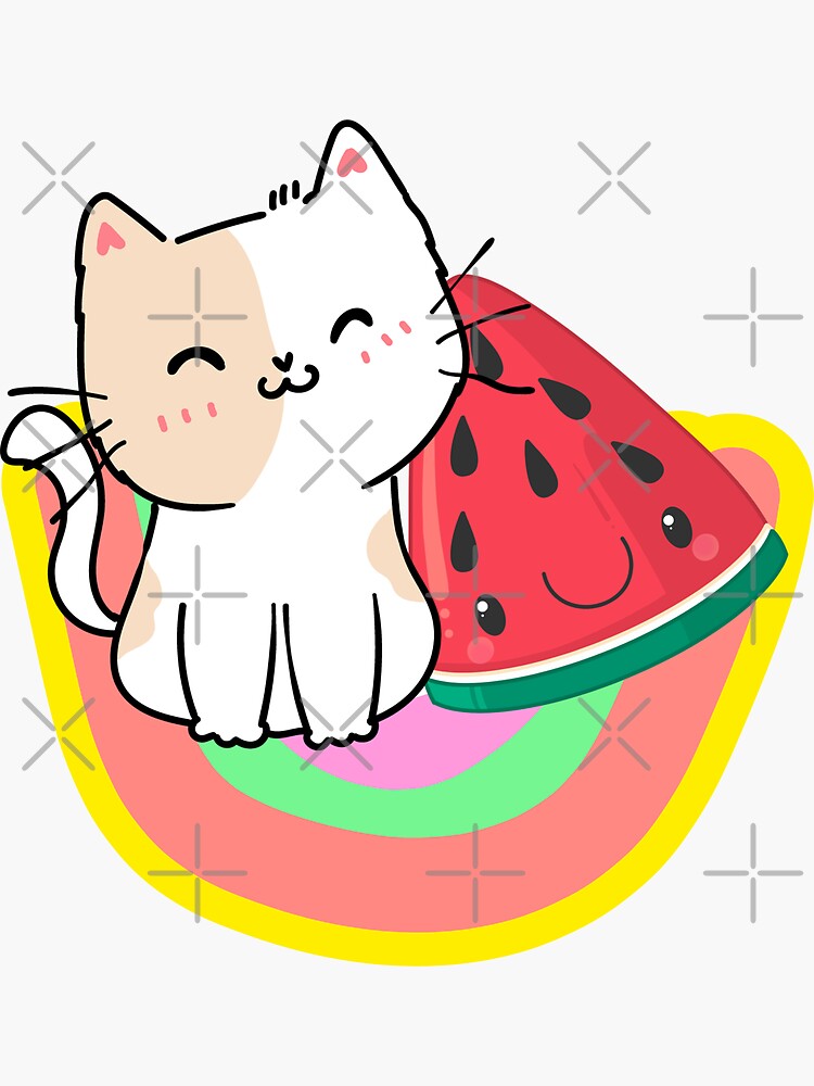"Cute kitty cat watermelon, National watermelon day" Sticker for Sale ...