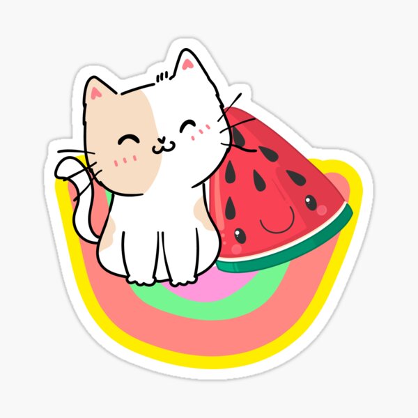 "Cute kitty cat watermelon, National watermelon day" Sticker for Sale ...