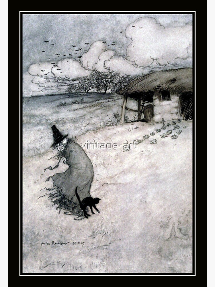 "Vintage Halloween Arthur Rackham Witch + Black Cat" Sticker for Sale ...