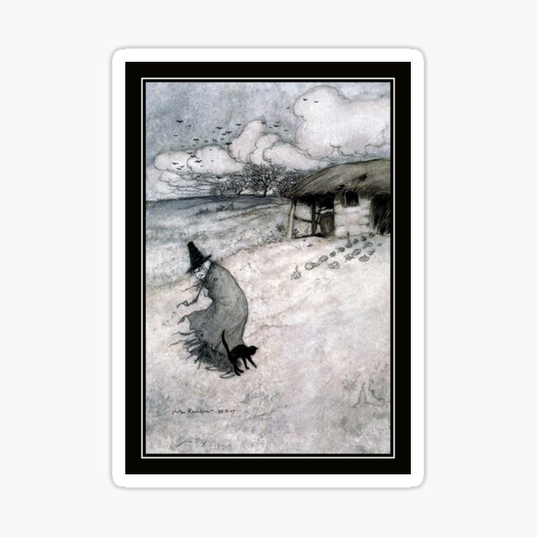 "Vintage Halloween Arthur Rackham Witch + Black Cat" Sticker for Sale ...