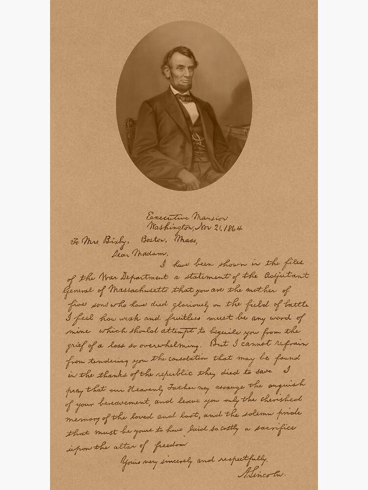 "Abraham Lincoln's Letter To Mrs. Bixby" Art Print by warishellstore ...