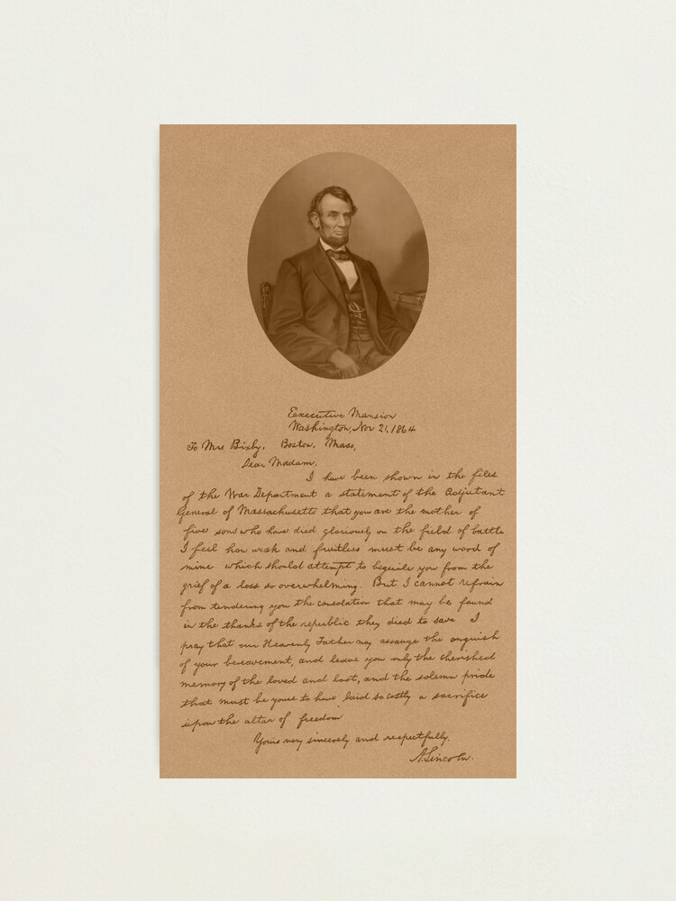 "Abraham Lincoln's Letter To Mrs. Bixby" Photographic Print by ...