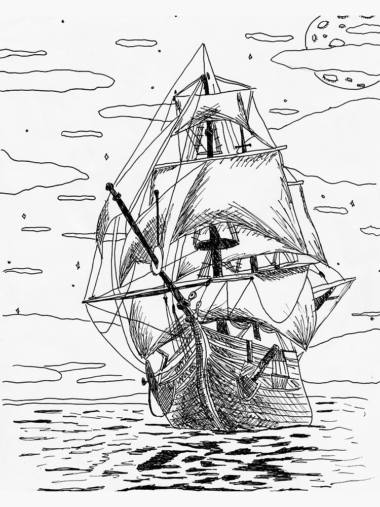 "Pirate ship ink drawing" Sticker for Sale by vaskovab | Redbubble