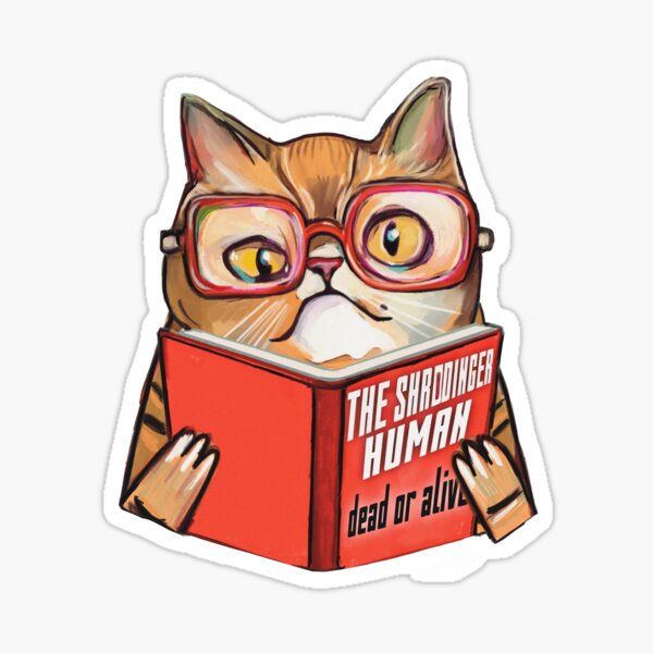 "Schrodinger geek cat with book" Sticker for Sale by Meakm-art | Redbubble