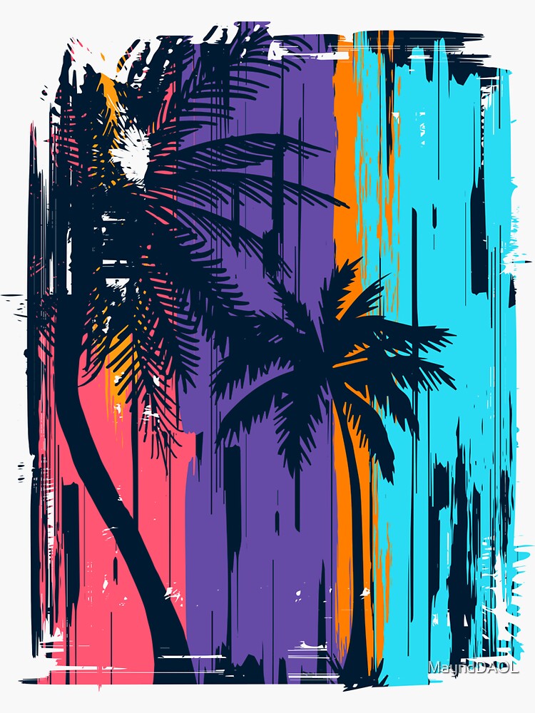 "Retro Miami City Florida Retrostyle Black Palm Trees Ocean " Sticker ...