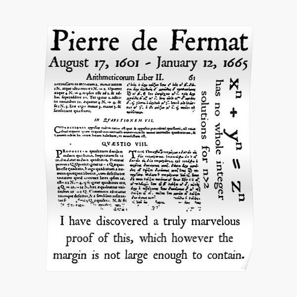 Póster «Pierre de Fermat Matemático Prueba maravillosa Cita de ...