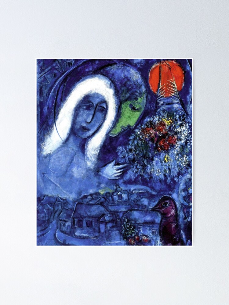 "Couple with color faces classic artwork of marc chagall " Poster for ...