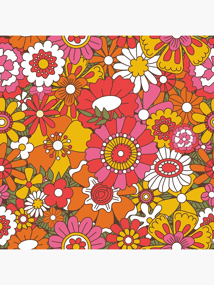 "1970s Flower Power " Sticker for Sale by sarakaquabubble | Redbubble