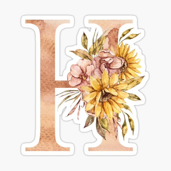 "Watercolor floral sunflower personalized letter H wedding monogram ...