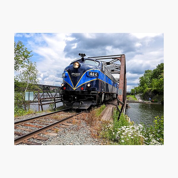 "Blue Diesel Locomotive Train on Bridge Railroad Engine" Photographic ...