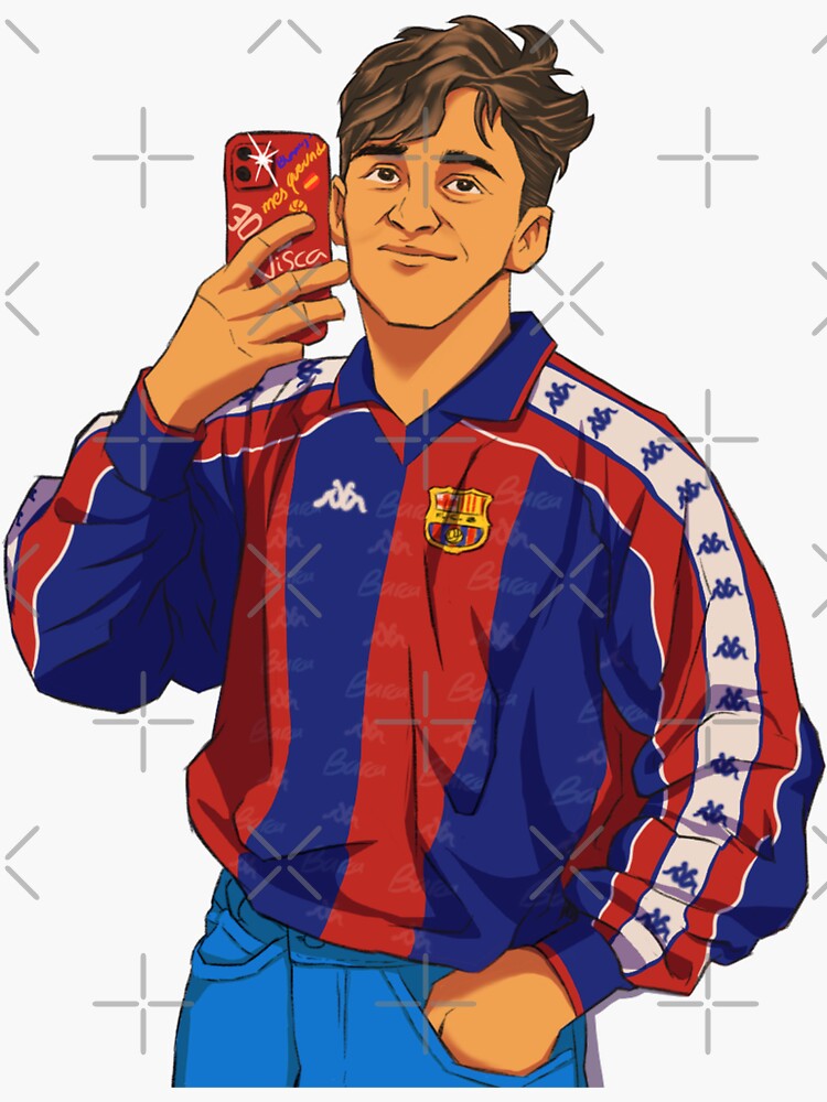 Pegatina «Pablo Gavi en el Barça Retro» de farqaleitart | Redbubble