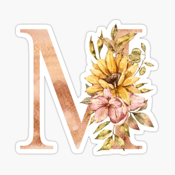 "Watercolor floral sunflower personalized letter M wedding monogram ...