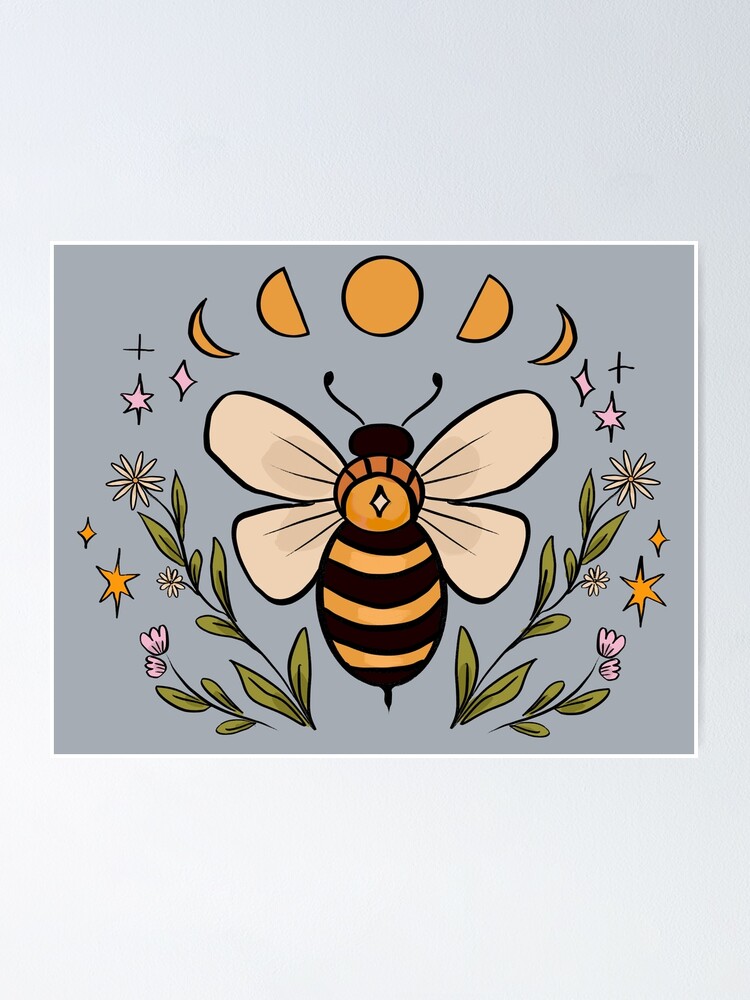 "Cute bee with moon phases and flowers" Poster for Sale by ...