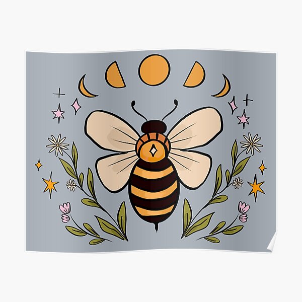 "Cute bee with moon phases and flowers" Poster for Sale by ...