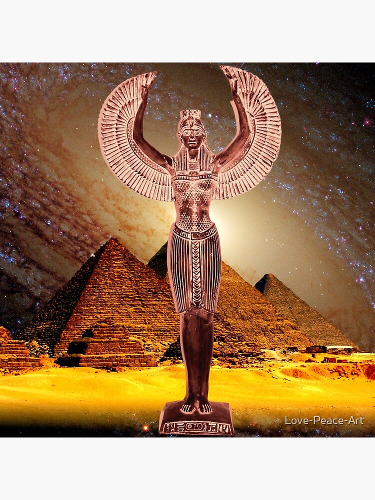 "Isis, Egyptian Goddess in front of Pyramids - Starry Night Galaxy" Art ...
