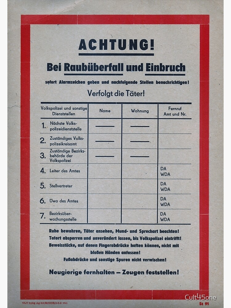"East German Army and Police Alarm and Robbery Reporting poster" Poster ...