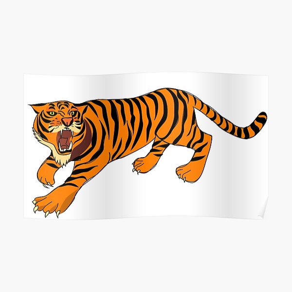 "Beautiful Graphic Drawing Of Bright Orange Roaring Tiger" Poster for ...