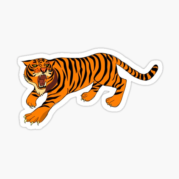"Beautiful Graphic Drawing Of Bright Orange Roaring Tiger" Sticker for ...