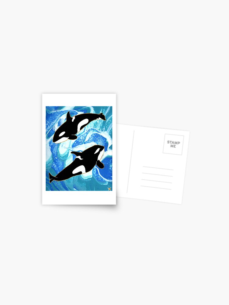 "Ocean Acrylic Pour Art with Orca Whales" Postcard for Sale by ...