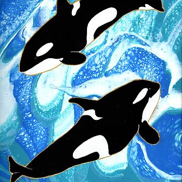 "Ocean Acrylic Pour Art with Orca Whales" Poster for Sale by ...
