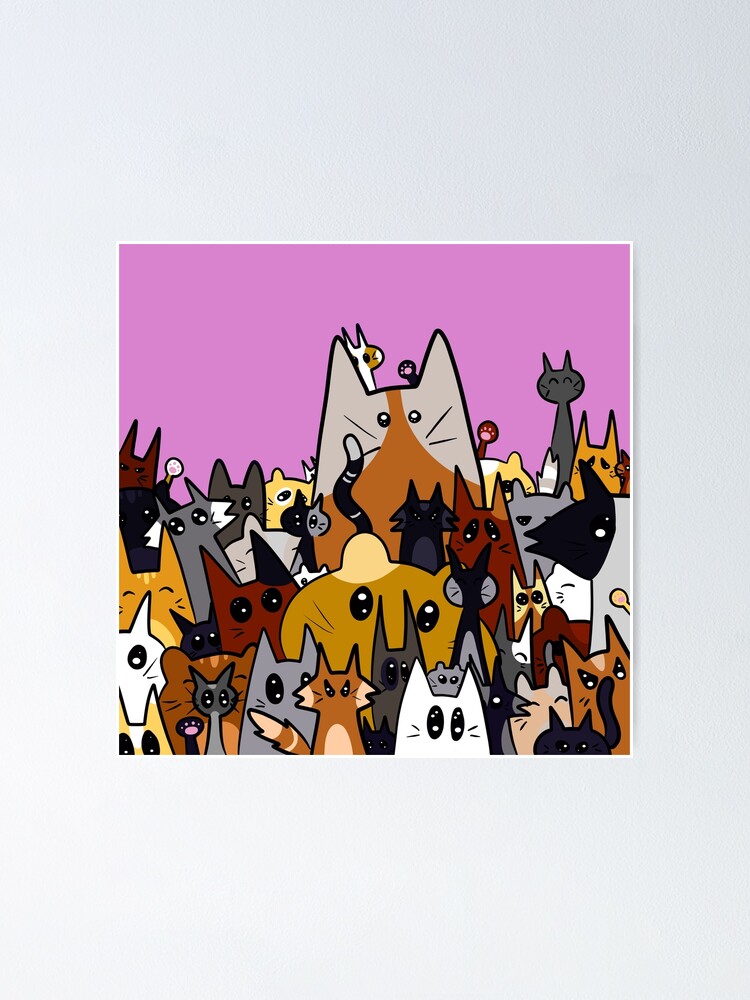 "Kitty Cat Crowd in Color " Poster for Sale by AvalonUnmuzzled | Redbubble