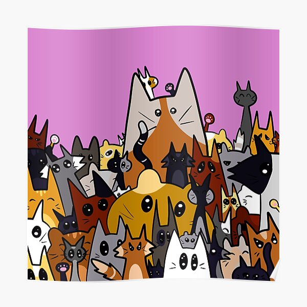 "Kitty Cat Crowd in Color " Poster for Sale by AvalonUnmuzzled | Redbubble