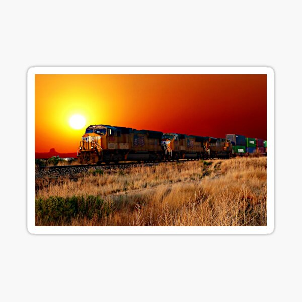 "Yellow Diesel Locomotive Train at Sunset Railroad Railway" Sticker for ...