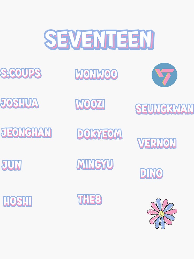 "Seventeen Member Names Stickers" Sticker for Sale by veryredberry ...