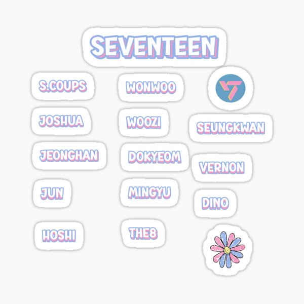 "Seventeen Member Names Stickers" Sticker for Sale by veryredberry ...
