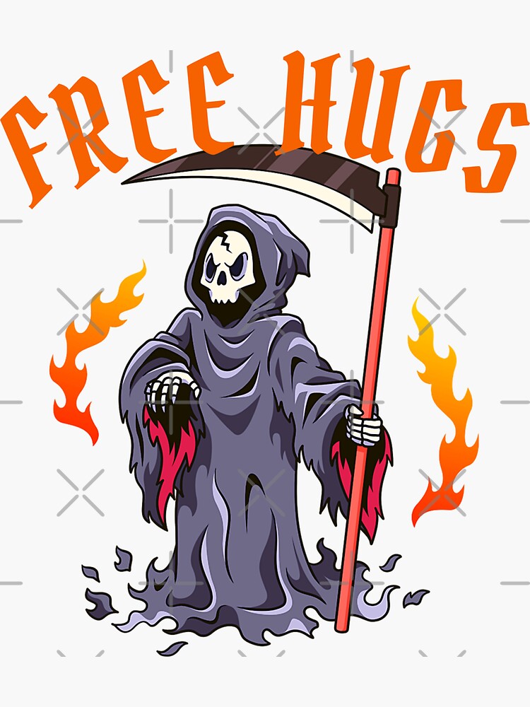 "Grim Reaper Free Hugs Boys Halloween" Sticker for Sale by SUNI-1929 ...