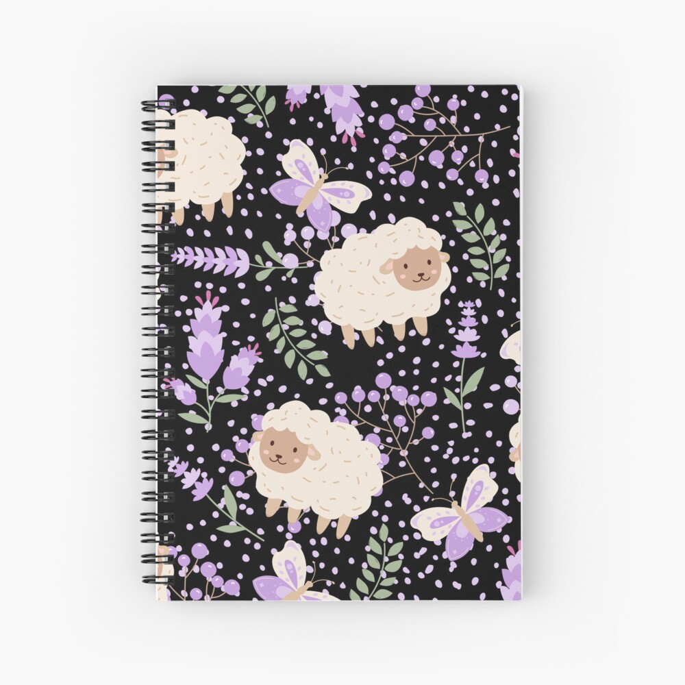 "Fluffy Sheeps in the field with Butterflies (black-purple)" Spiral ...